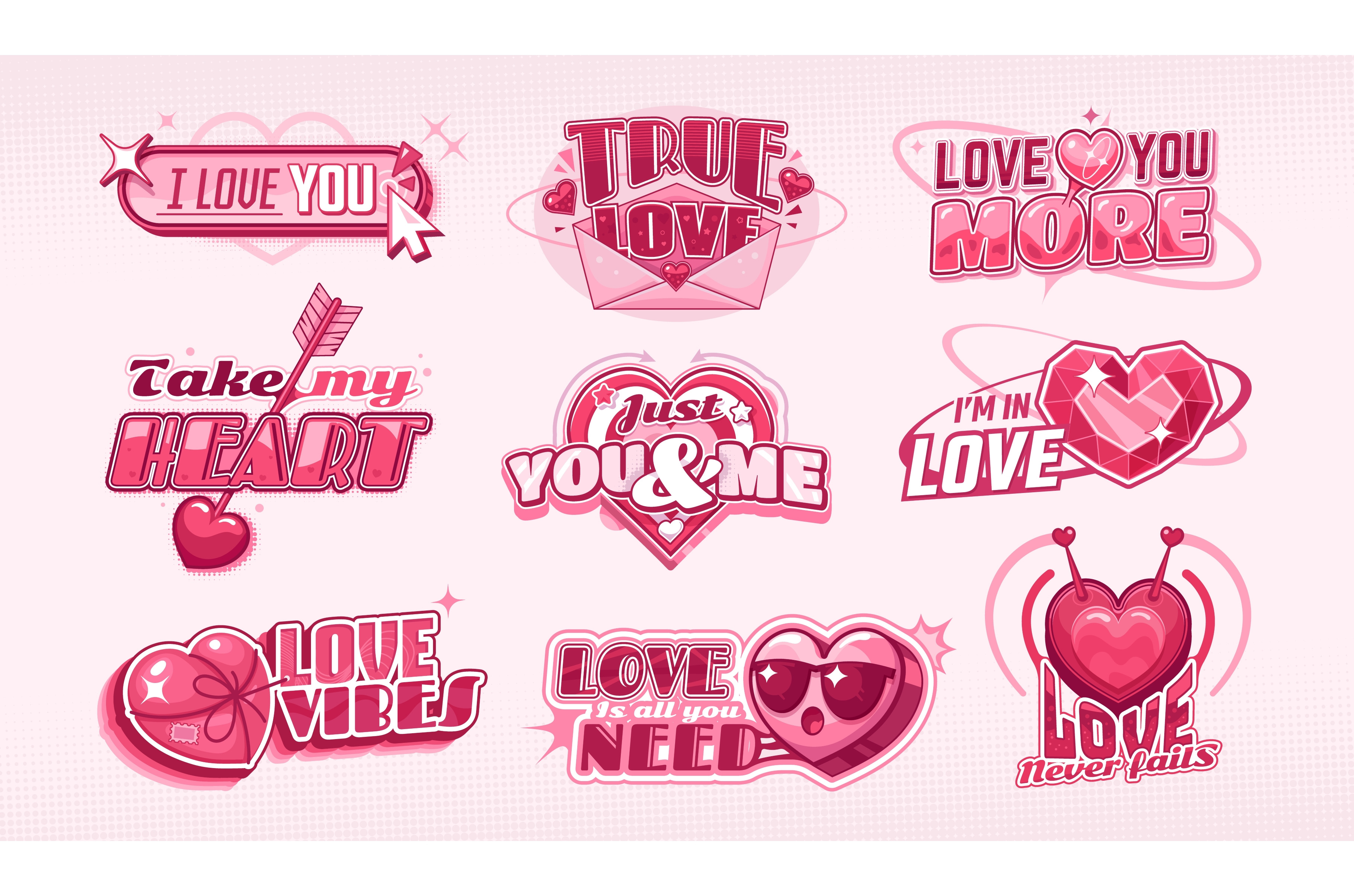 Y2k icons with romantic phrases, a Seasonal Illustration by Vector ...