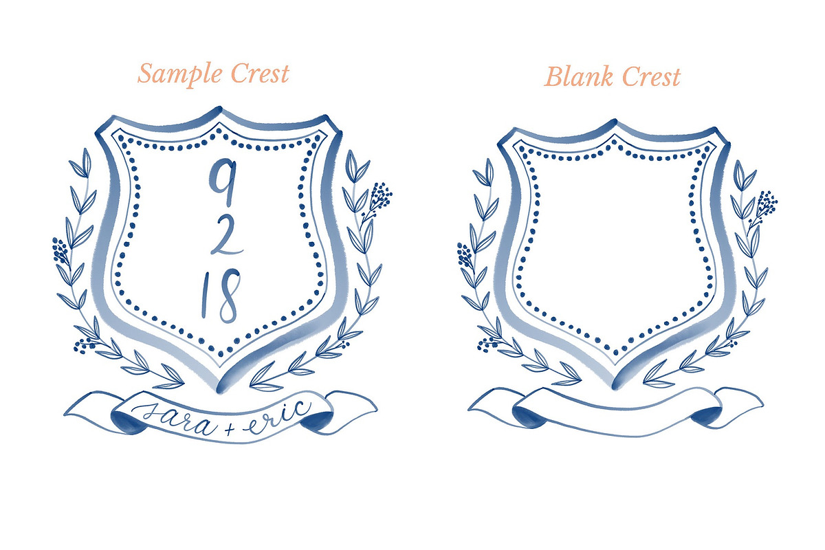 Blue Watercolor Crest, an Illustration by The Styled Stock Shop