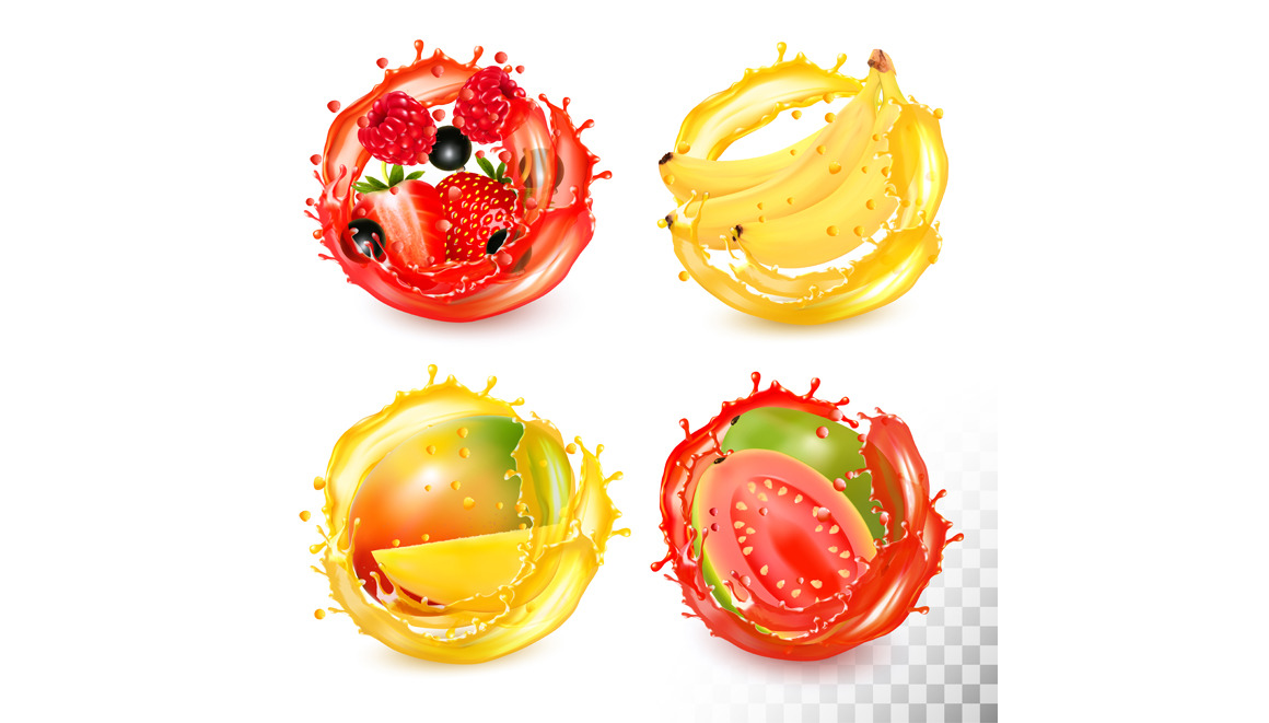 Set of fruit juice splash. Vector, a Food Illustration by ecco ...