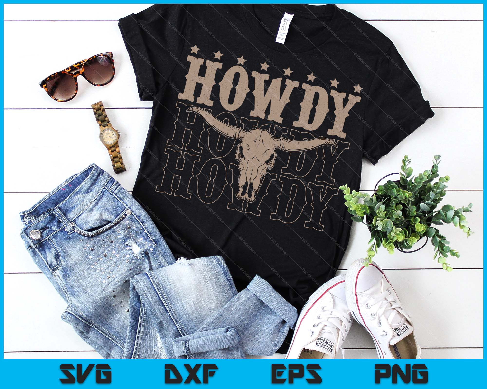 Retro Howdy Cow Bull Skull Cowboy