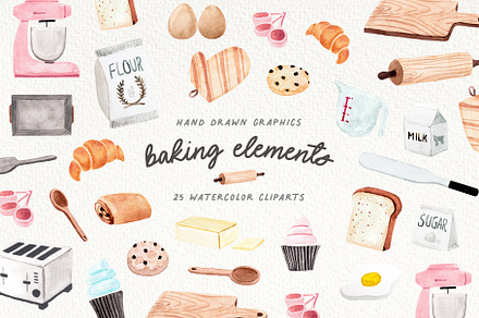 Watercolor bakery clipart PNG | Creative Market