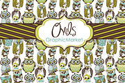 Owl clip art and digital paper set, an Illustration by GraphicMarket