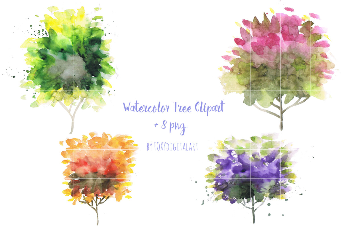 Hand Painted Watercolor Tree Clipart, an Illustration by FOXYdigitalart