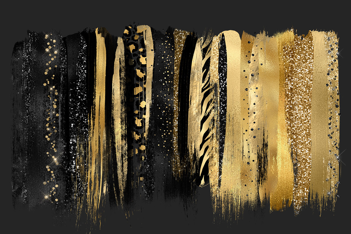 Black and Gold Brush Strokes Clipart, an Object Graphic by Digital Curio