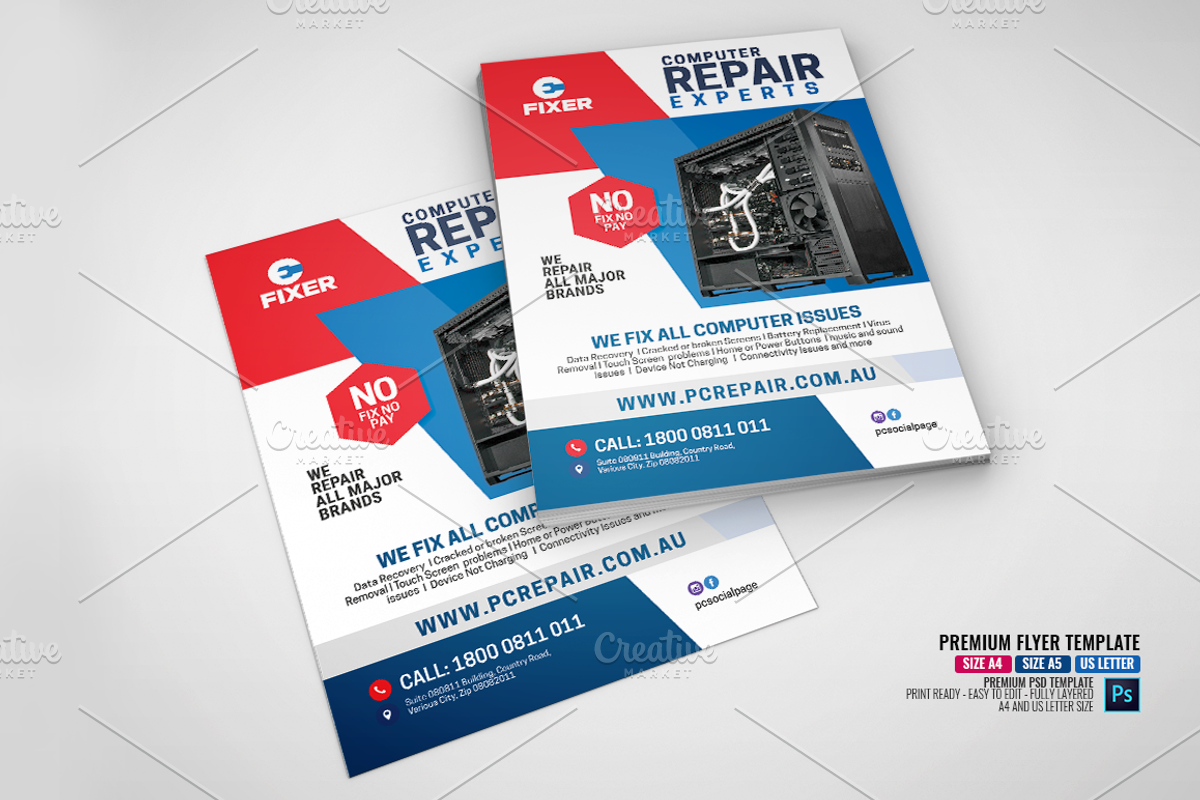 Macbook and PC Repair Flyer, a Flyer Template by PSDPixel